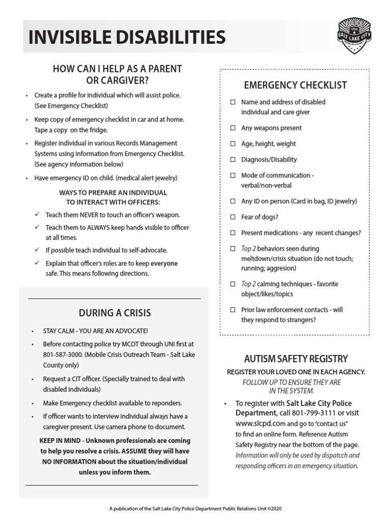 SLC PD Invisible Disabilities | PDF | Caregiver | Disability