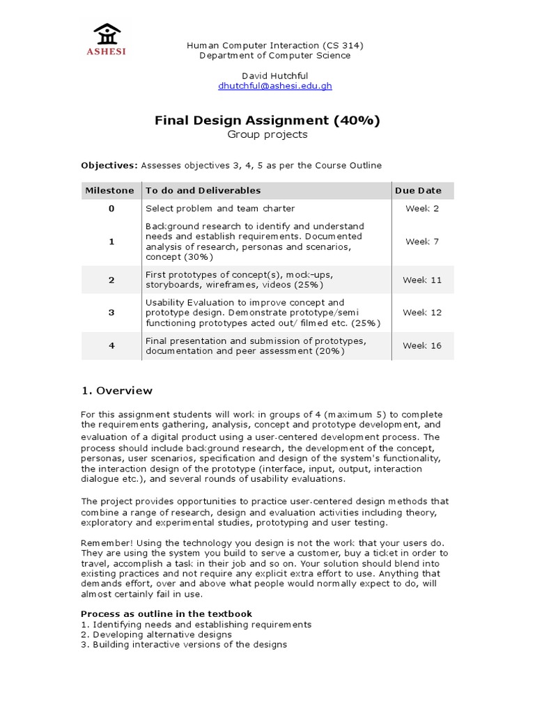 Final Design Assignment (40%) : Group Projects | PDF | Usability | Prototype