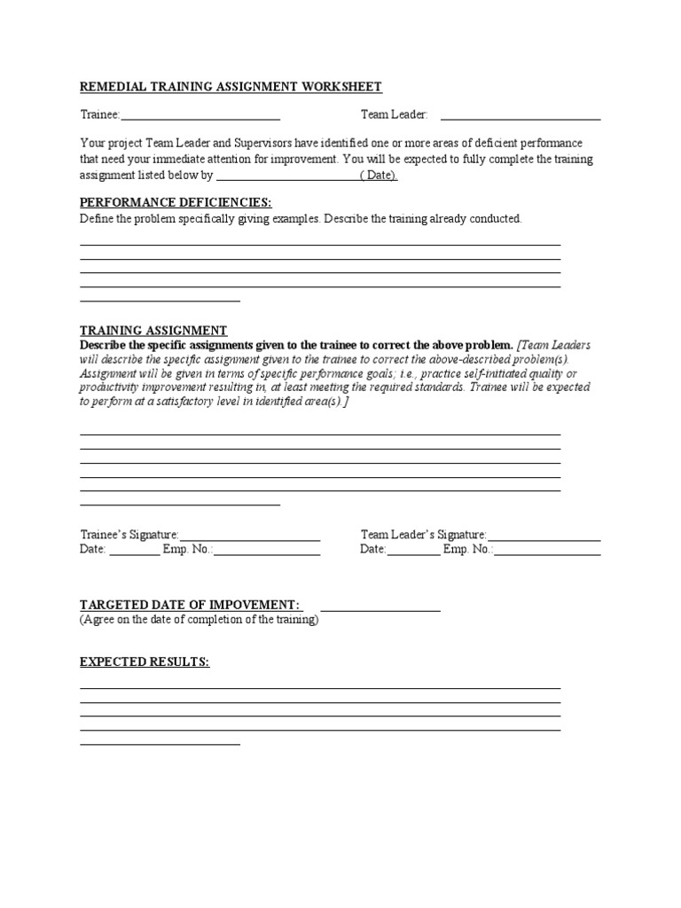 Remedial Training Assignment Worksheet | PDF | Business