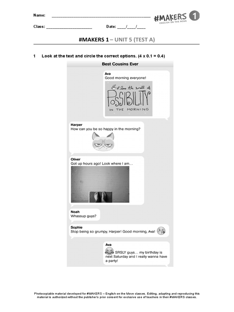 #Makers 1: - Unit 5 (Test A) | PDF | Linguistics | Syntax