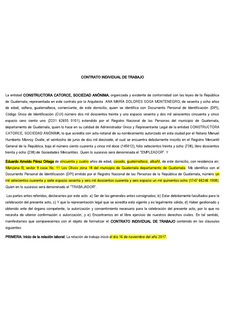 Machote de Contrato | PDF | Guatemala | Derecho laboral