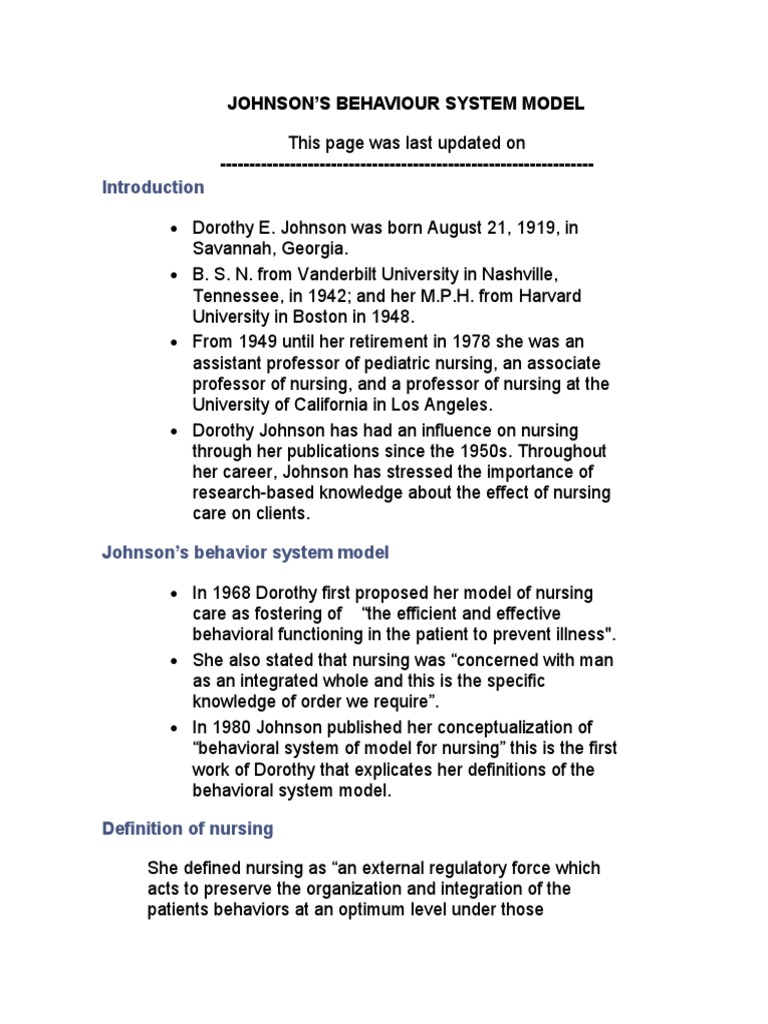 Johnson'S Behaviour System Model | PDF | System | Behavior