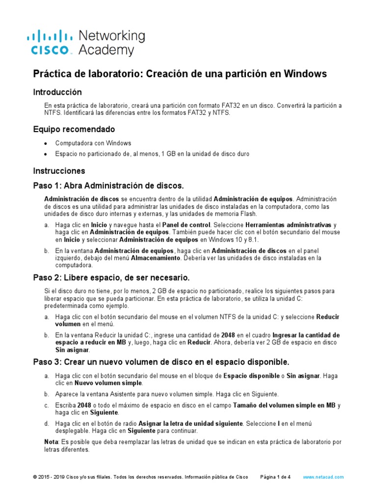 10.2.1.8 Lab - Create A Partition in Windows PDF | PDF | Ventana (informática) | Windows 10