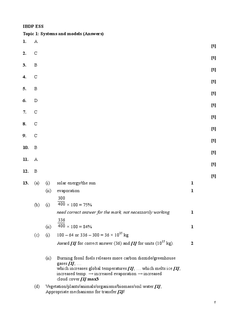 Ibdp Ess Topic 1: Systems and Models (Answers) 1. 2. 3. 4. 5. 6. 7. 8 ...