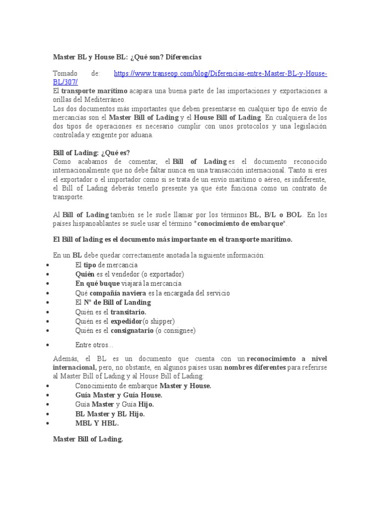 Master BL y House B1 | PDF | Comercio | Transporte