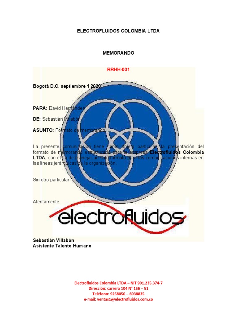 Formato de Memorando Interno en Electrofluidos | PDF | Hogar, jardinería y bricolaje