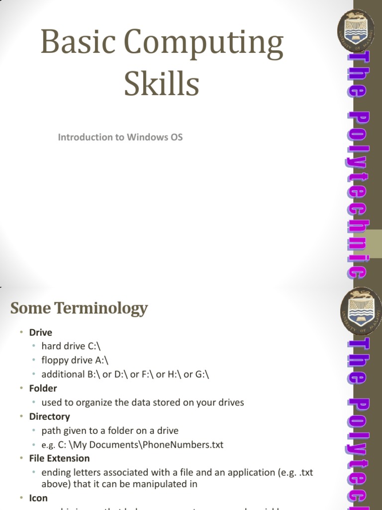 Basic Computing Skills: Introduction To Windows OS | PDF | Computer File | System Software