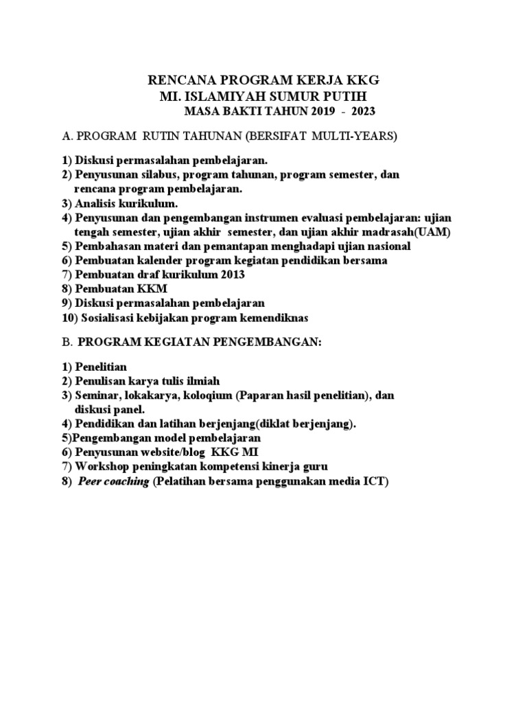 Contoh Program Kerja KKG Mi | PDF
