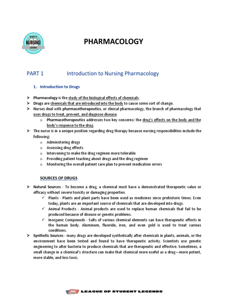 Pharmacology: Introduction To Nursing Pharmacology | PDF | Pharmacology ...