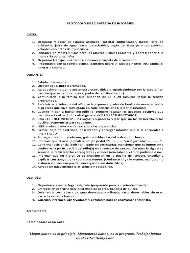 Protocolo para La Entrega de Informes | PDF