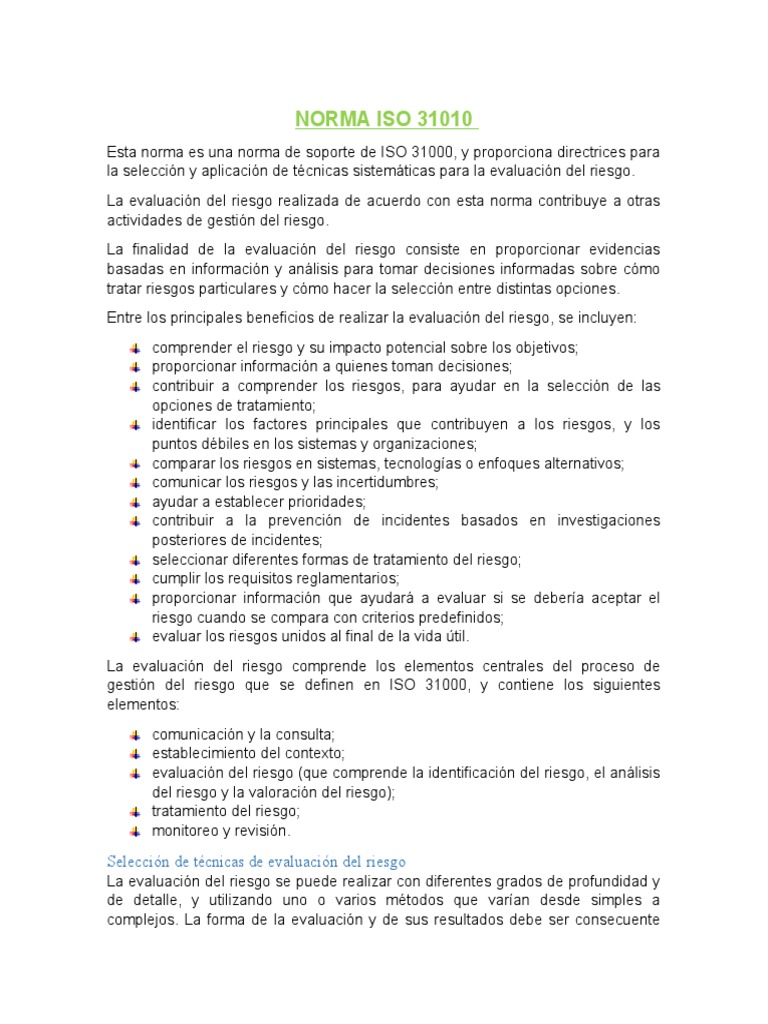 Guía de la Norma ISO 31010: Evaluación de Riesgos | PDF | Evaluación ...