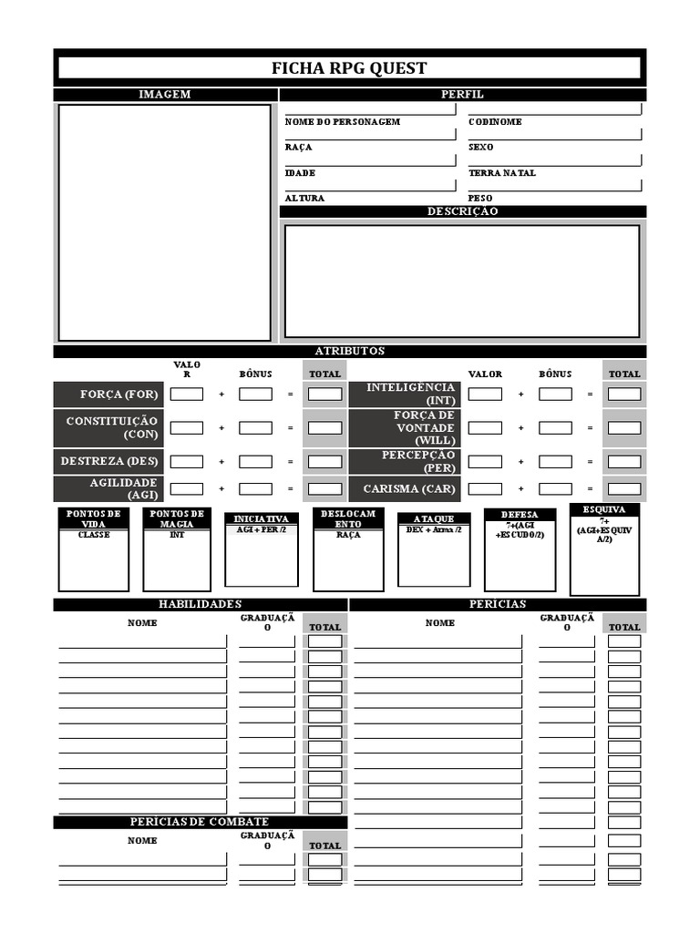 Ficha (RPG Quest) 3 | PDF | Jogos de RPG | Jogos