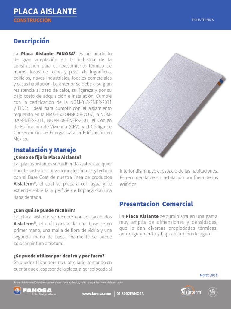 FANOSA Placa Ailsante | PDF | Aislamiento térmico | Materiales