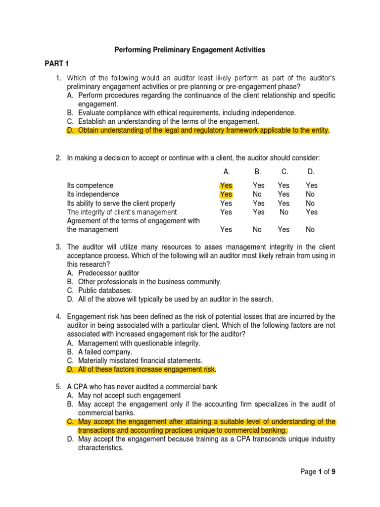 Performing Preliminary Engagement Activities | PDF | Audit | Auditor's Report
