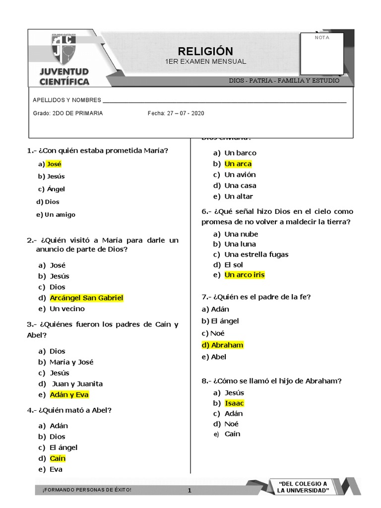 EXAMEN | Descargar gratis PDF | Caín y Abel | Cristianismo