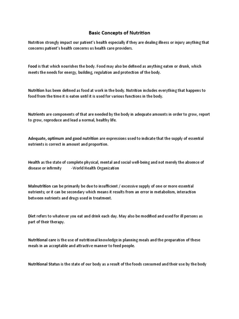 Basic Concepts of Nutrition | PDF | Dietitian | Nutrients
