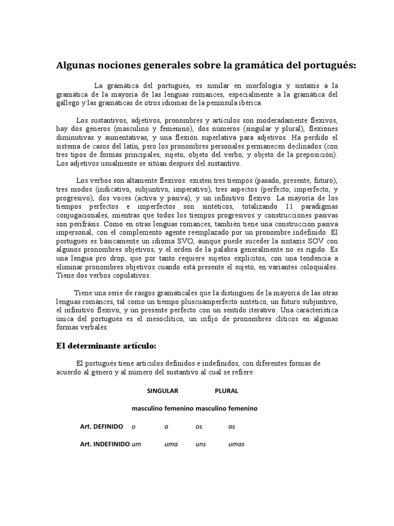 Algunas Nociones Generales Sobre La Gramática Del Portugués | PDF ...