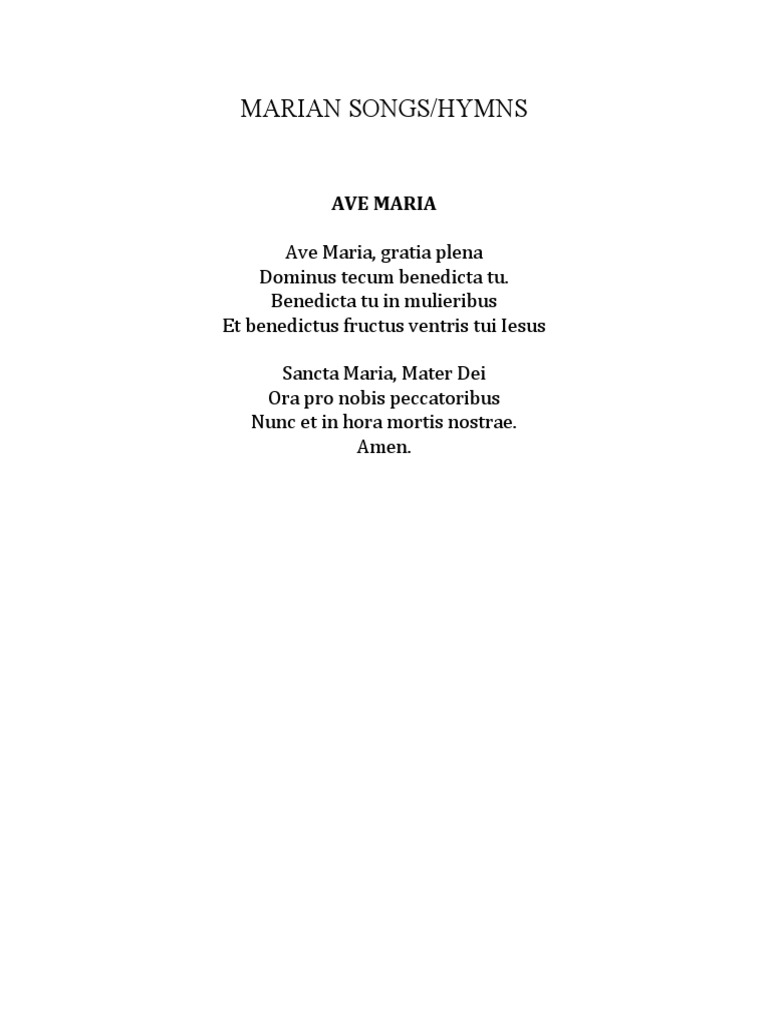 Marian Songs/Hymns: Ave Maria | PDF | Mary, Mother Of Jesus | Jesus