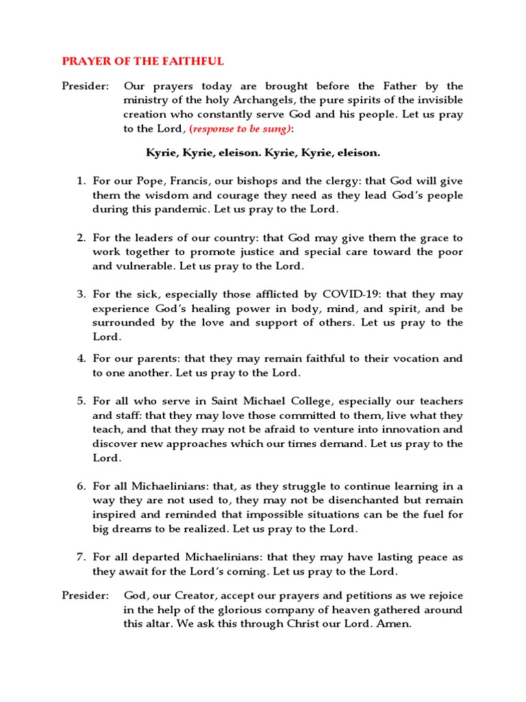 Prayer of The Faithful: Kyrie, Kyrie, Eleison. Kyrie, Kyrie, Eleison ...