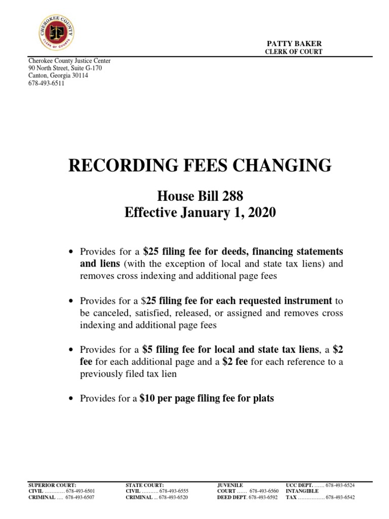 Recording Fees Changing: House Bill 288 Effective January 1, 2020 | PDF