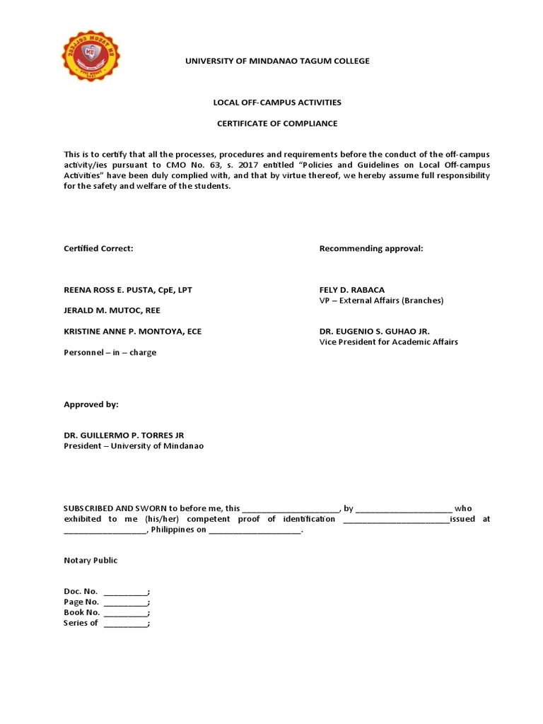 CMO 63 S 2017 Local Off Campus Activities Form | PDF | Government ...