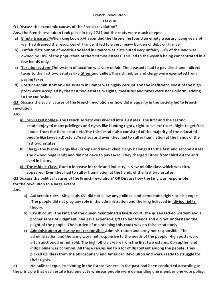 French Revolution Notes Class 9 | PDF | French Revolution | Reign Of Terror