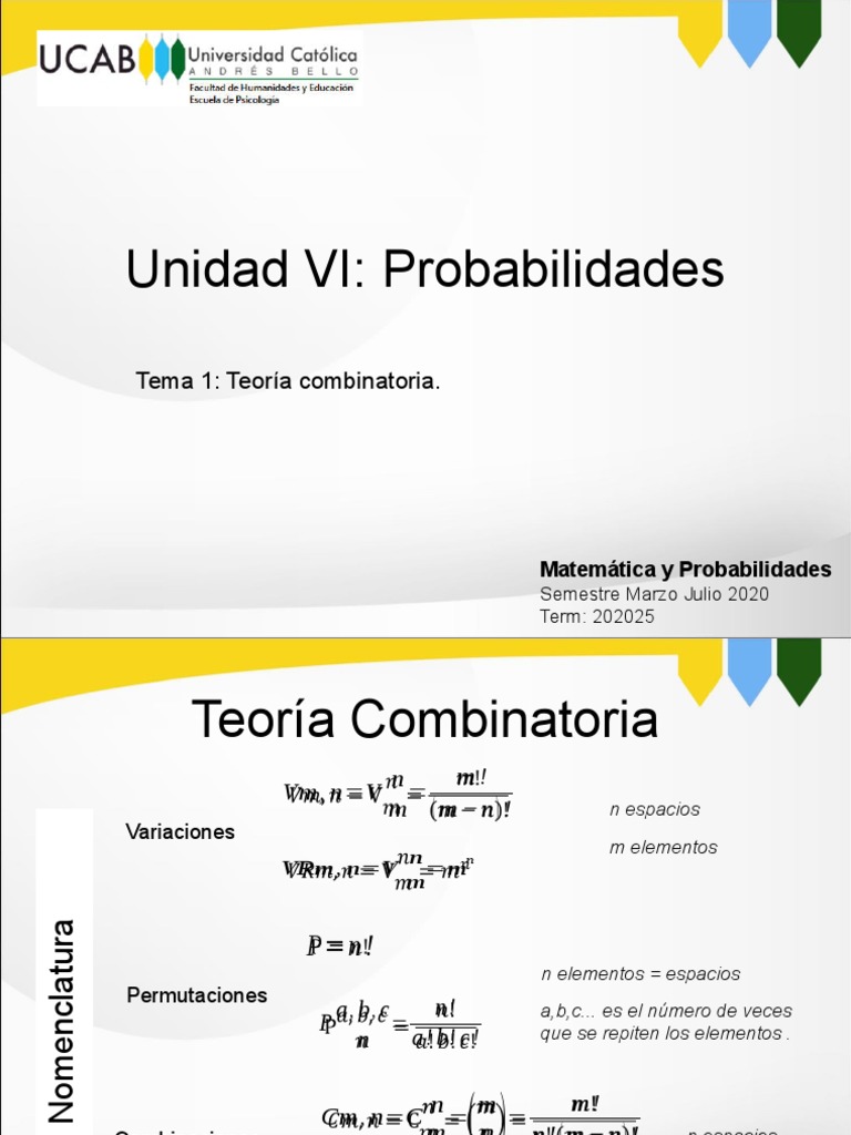 Unidad VI Probabilidades Tema 1 Combinatoria Practica | PDF | Combinatoria | Enseñanza de matemática