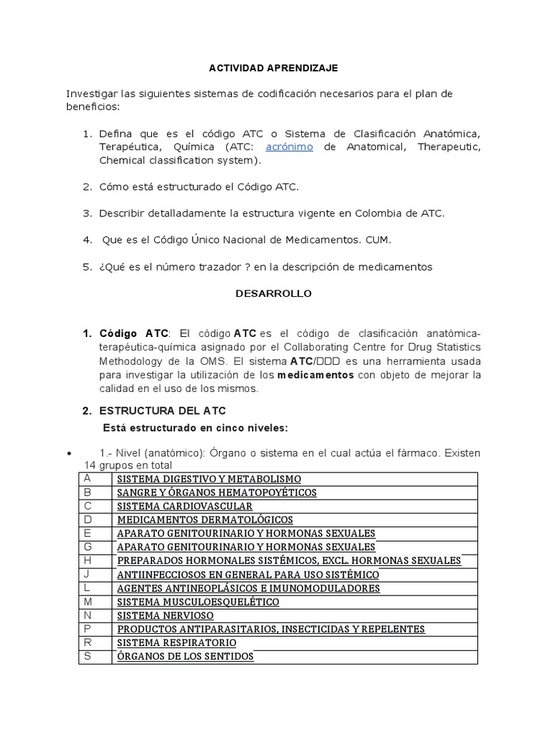 Actividad Codigo Atc | PDF | Medicamentos con receta | Farmacia