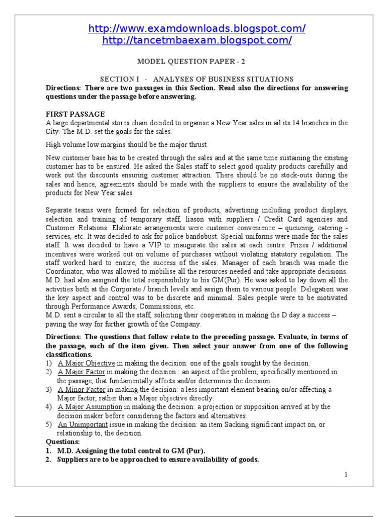 TANCET MBA Model Paper 2 | PDF | Oceans | Water