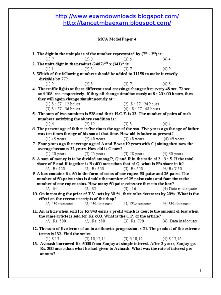 TANCET MCA Model Paper 4 | PDF | Random Access Memory | Computer Memory