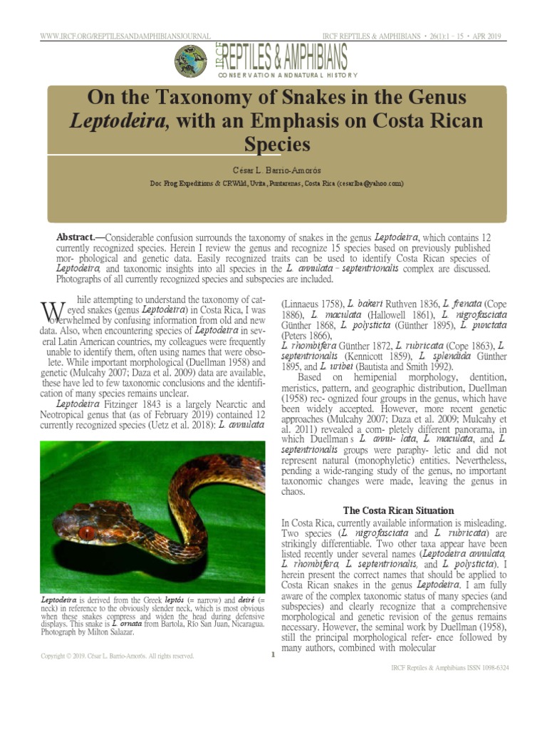 Reptiles & Amphibians: On The Taxonomy of Snakes in The Genus Species ...