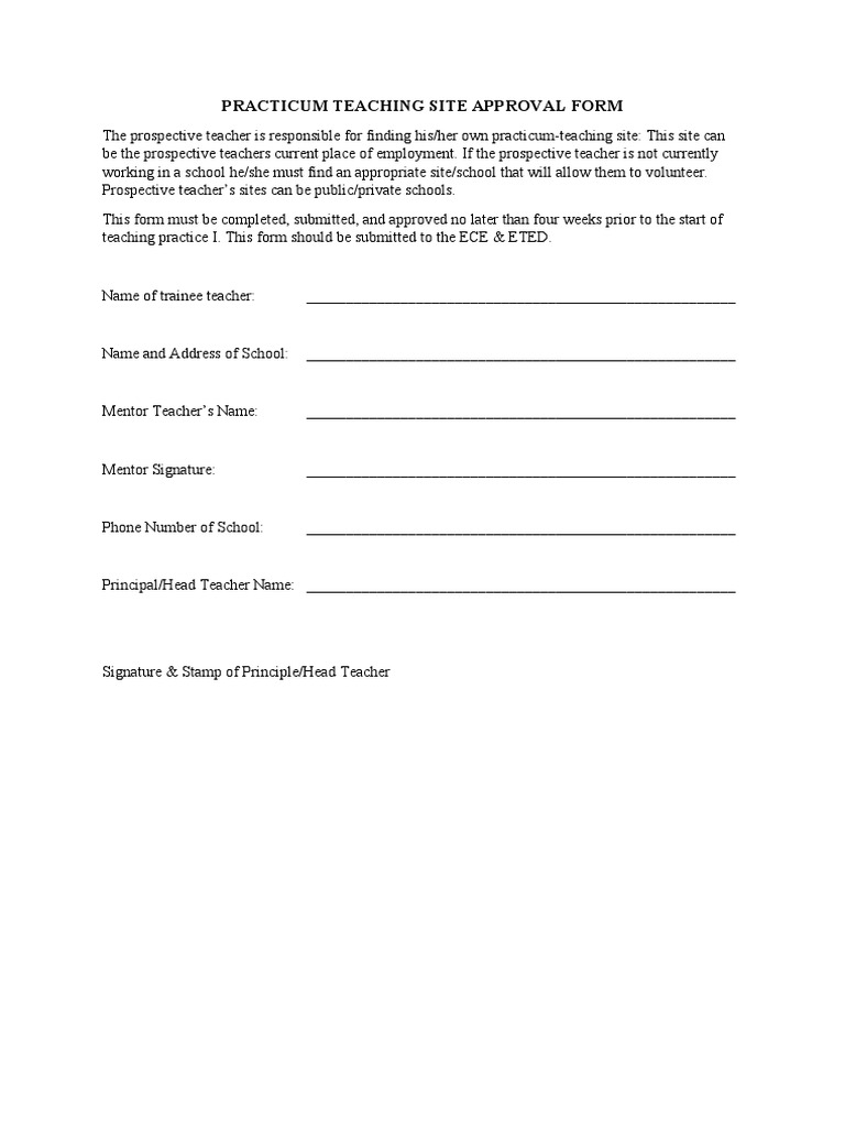 Practicum Teaching Site Approval Form | PDF