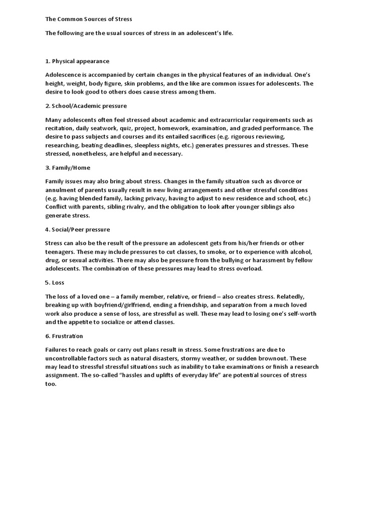 The Common Sources of Stress | PDF | Adolescence | Stress (Biology)