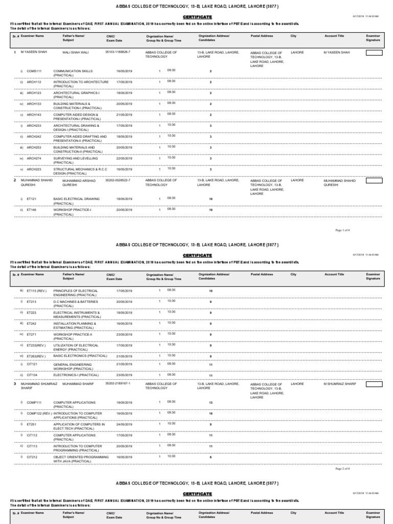 Certificate For Examiners in Punjab Board of Technical Education | PDF ...