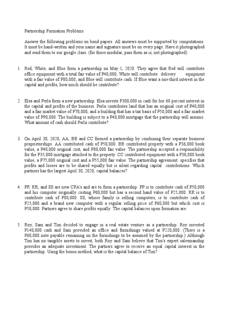 Partnership Formation Problems | PDF | Partnership | Book Value