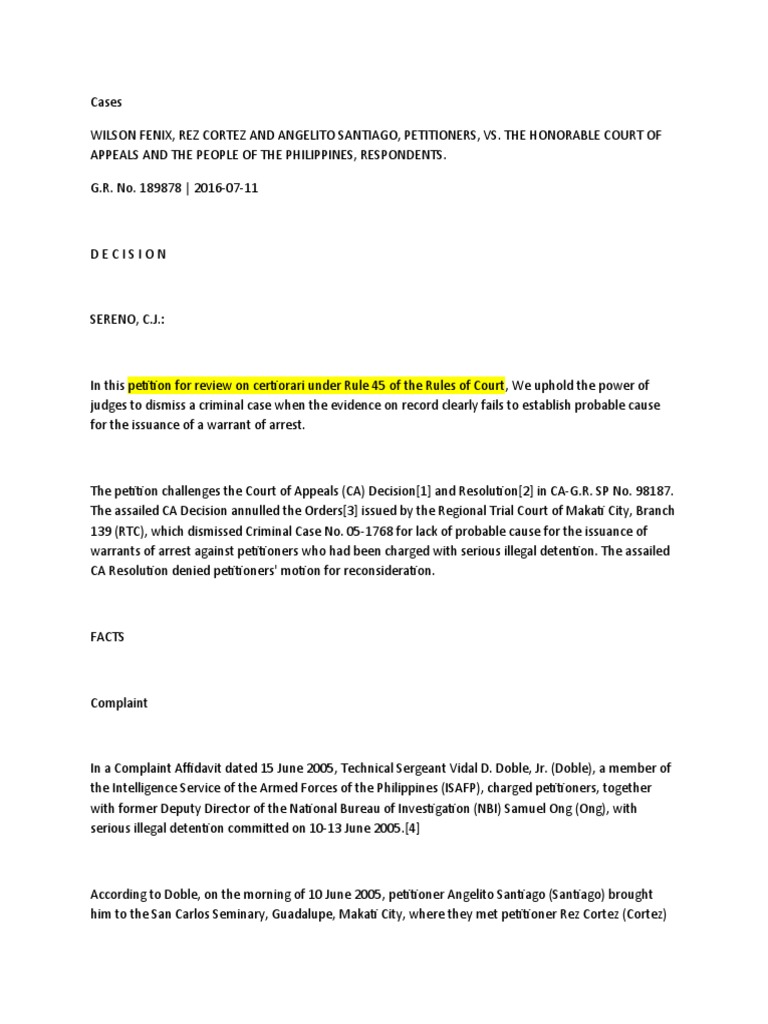 Fenix Vs Ca | PDF | Probable Cause | Arrest Warrant