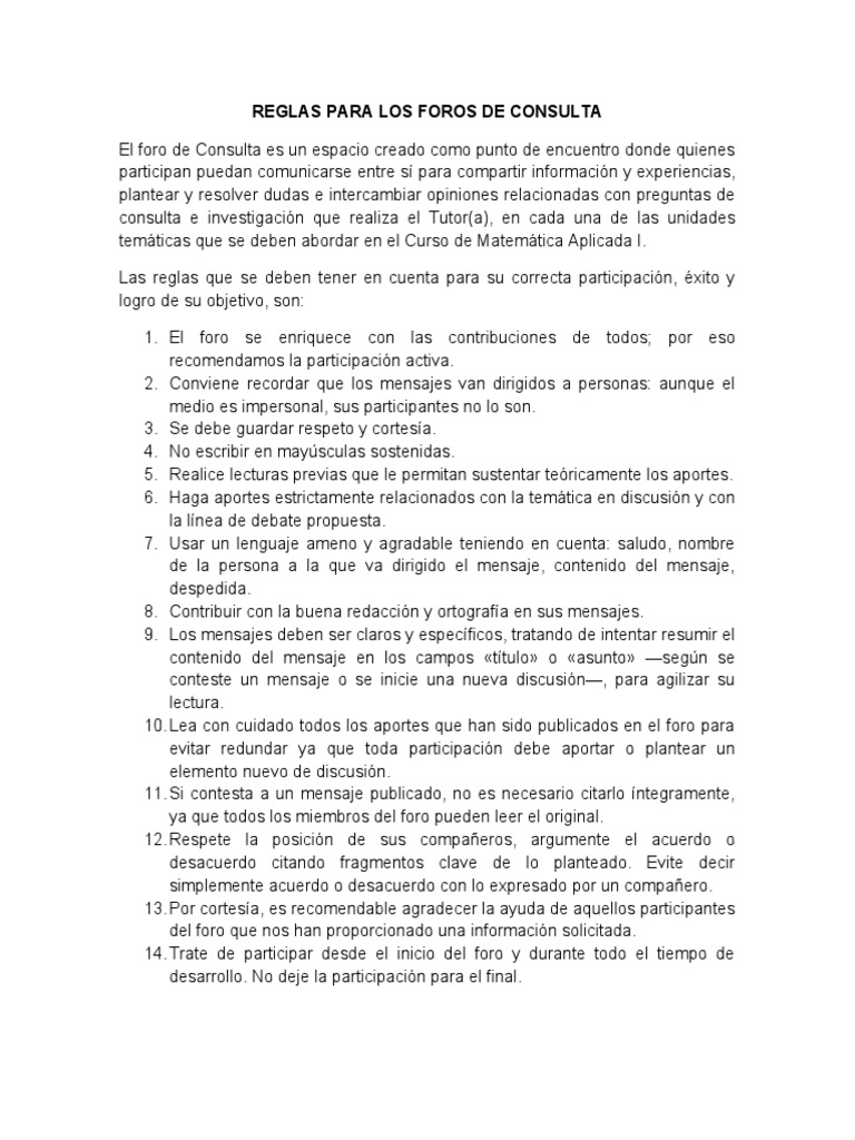 Reglas para Los Foros de Consulta | PDF | Información | Cognición
