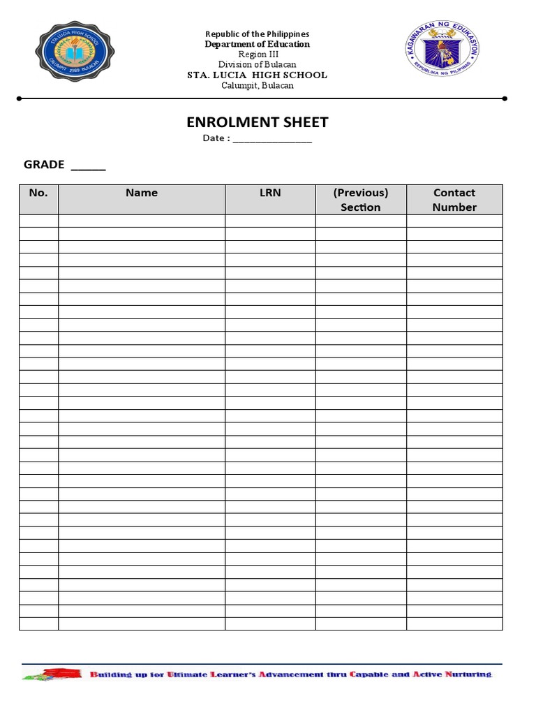 Bulacan High School Enrollment Sheet | PDF