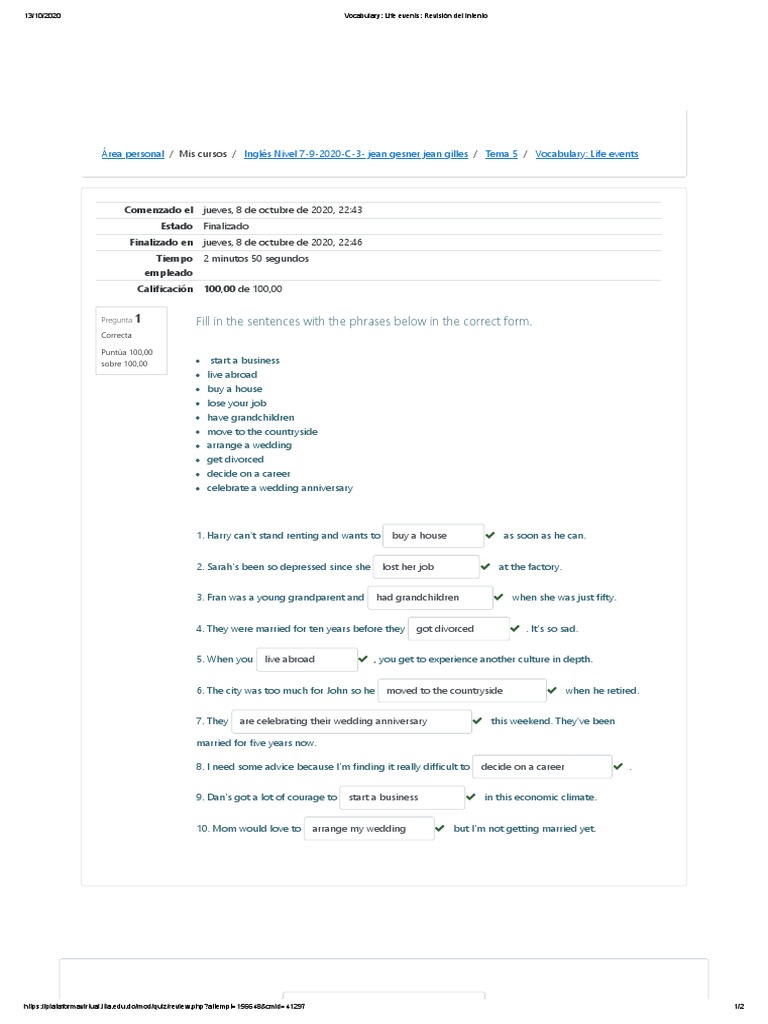 Life Events Vocabulary Exercises | PDF | Linguistics