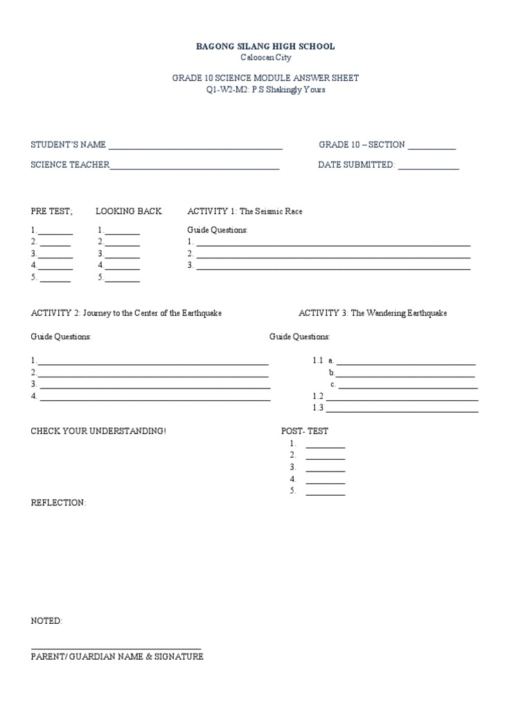 Suggested Module Answer Sheet Template | PDF