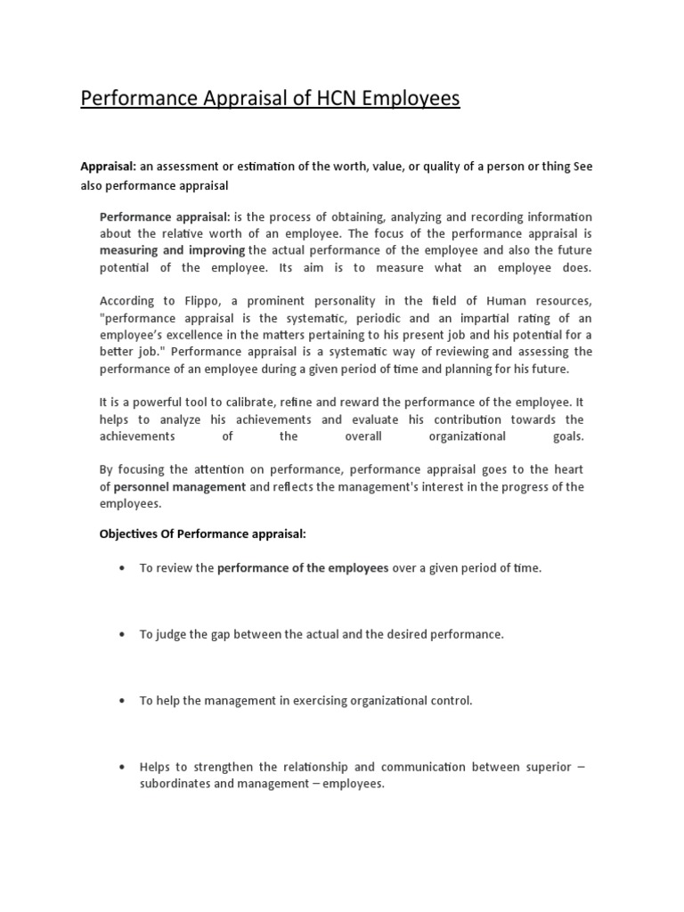 Performance Appraisal of HCN Employee1 | PDF | Performance Appraisal ...