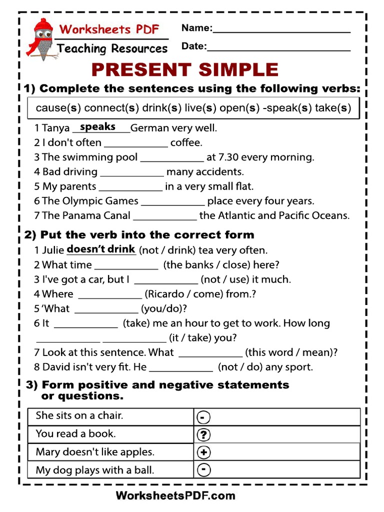 Complete-the-Sentences Simple Present | PDF
