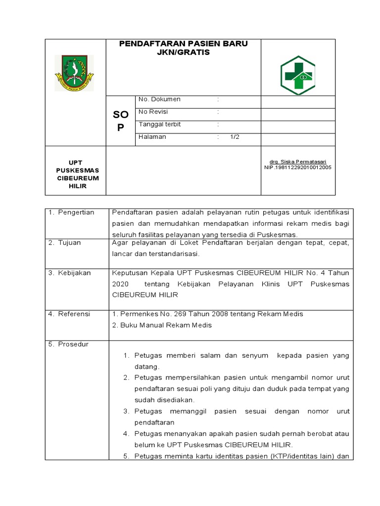 Sop Pendaftaran Pasien Baru JKN | PDF