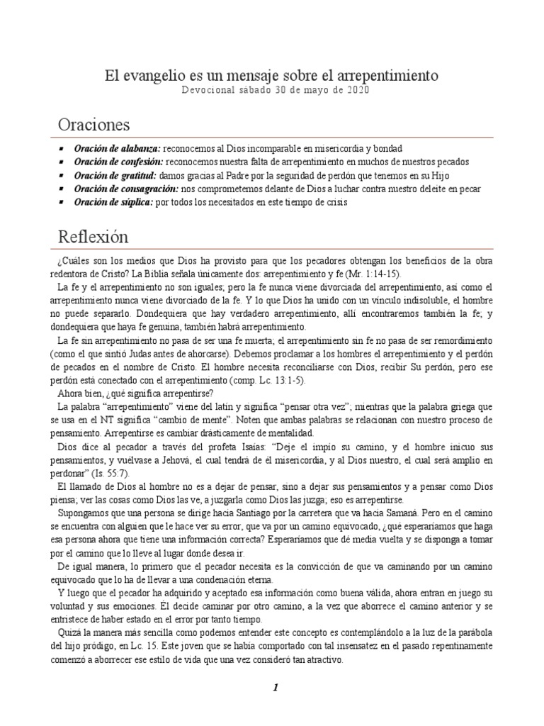 Devocional 47 El Evangelio Es Un Mensaje Sobre El Arrepentimiento