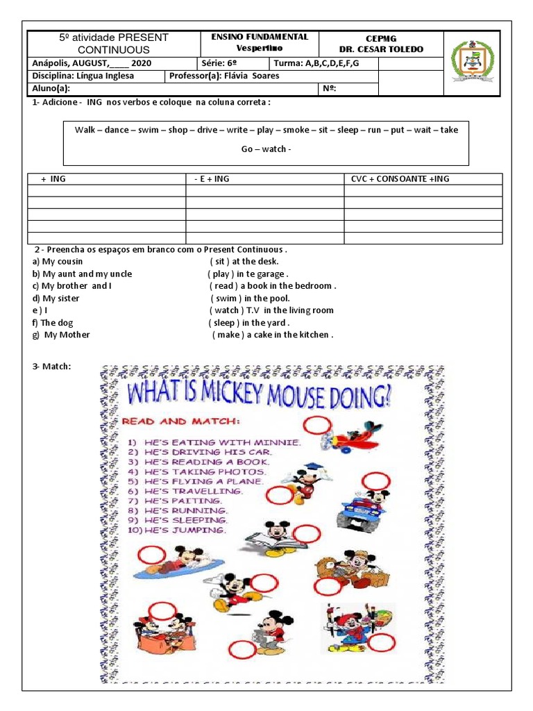 5º Atividade PRESENT CONTINUOUS PDF | PDF