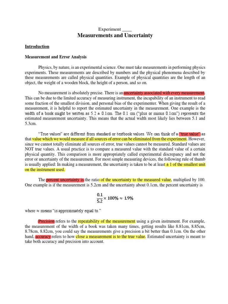 Measurements and Uncertainty: Measurement and Error Analysis | PDF | Observational Error ...