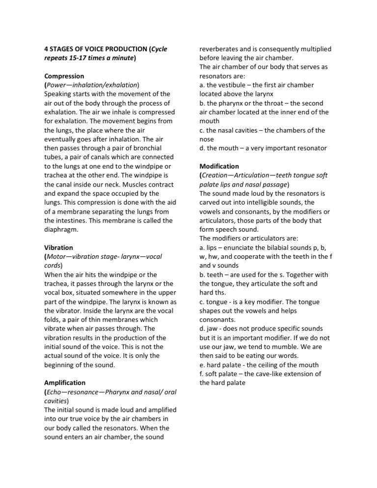 4 Stages of Voice Production | PDF | Human Voice | Larynx