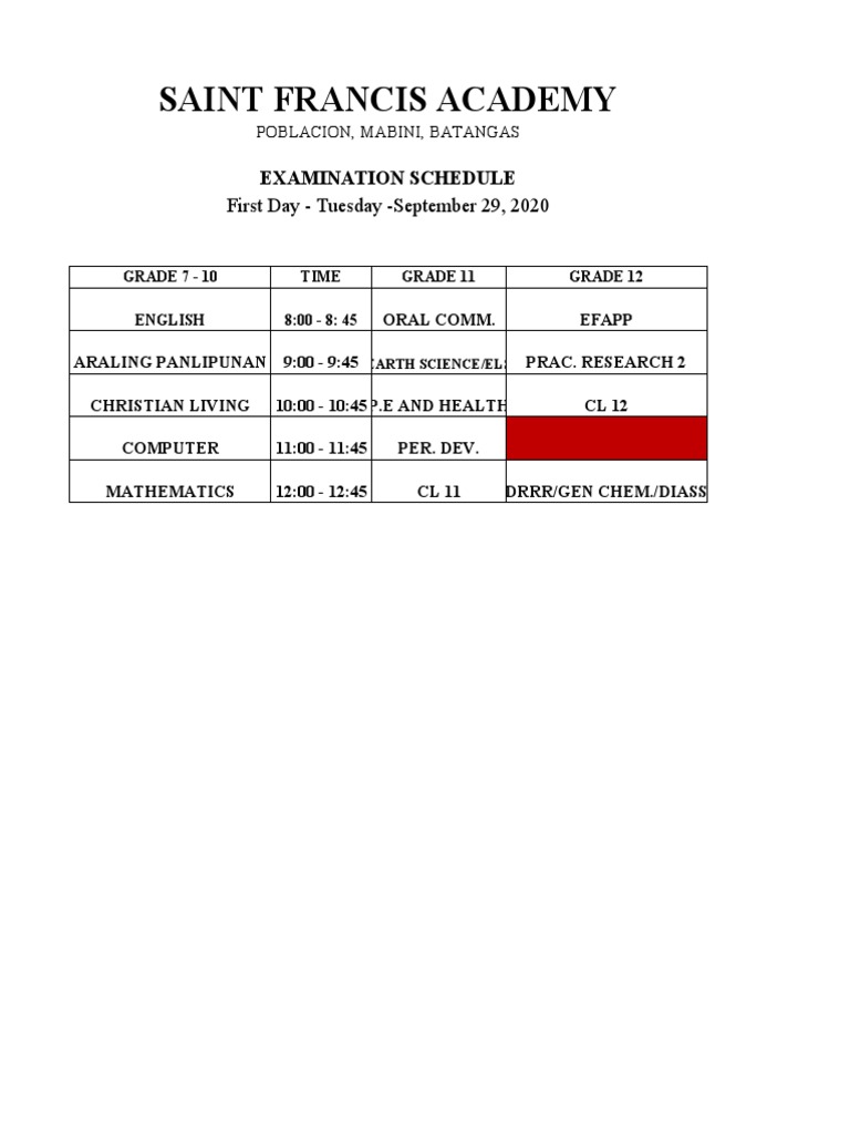 Examination Schedules 20-21 | PDF
