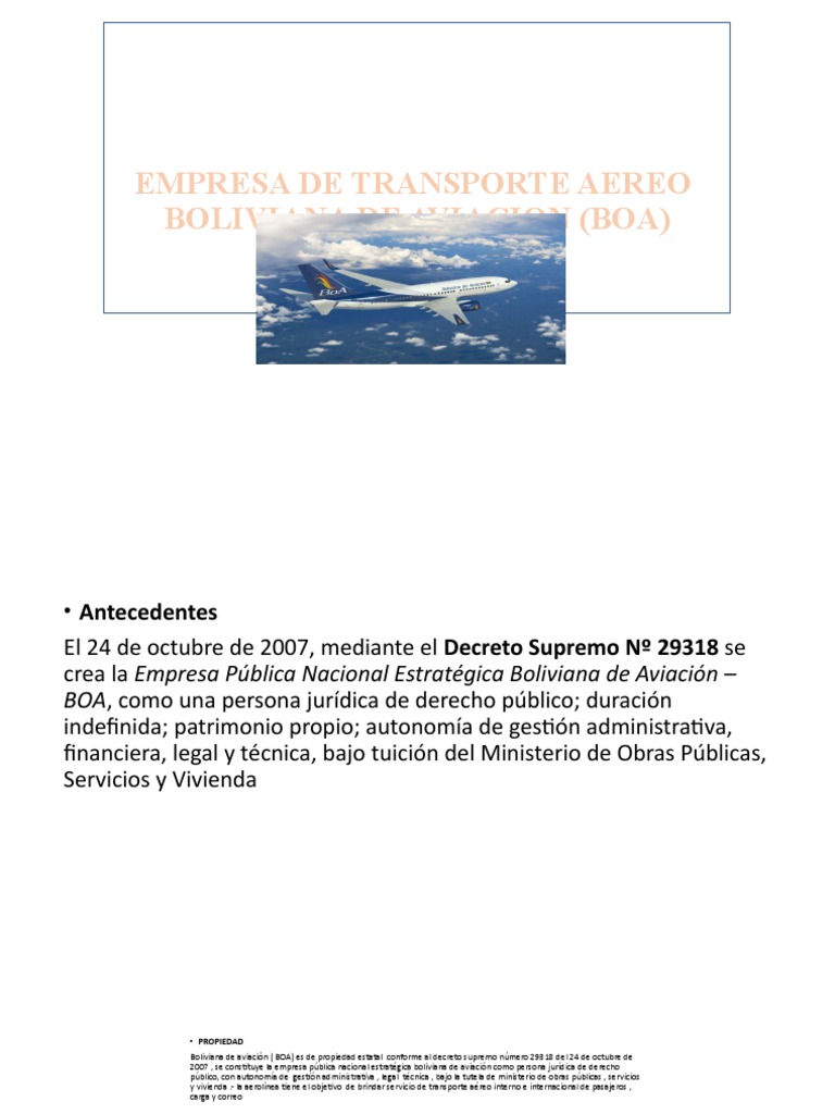BoA: Aerolínea Estatal de Bolivia | PDF | Aviación | Transporte