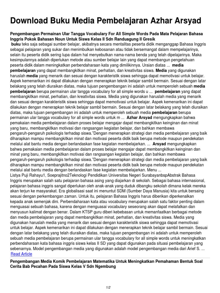 Buku Media Pembelajaran Azhar Arsyad PDF | PDF